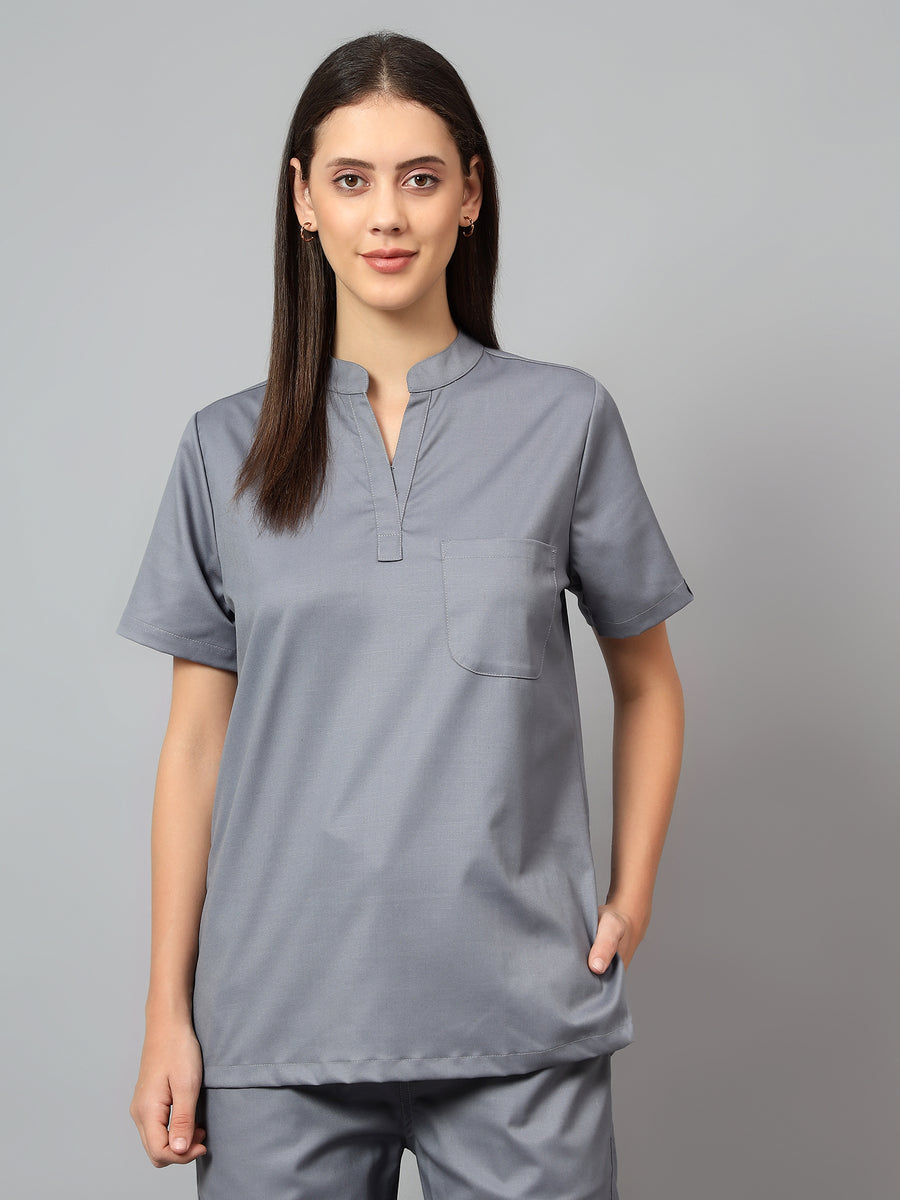 Stretchable (2Way) Female Graphite Mandarin Neck Scrub Top – The Scrub Life
