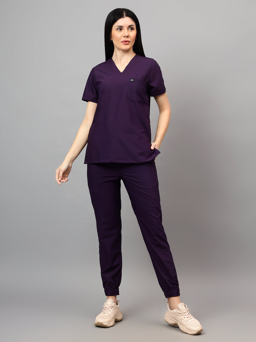 Stretchable (4Way) Female Violet V-Neck With Jogger Scrub Set – The ...